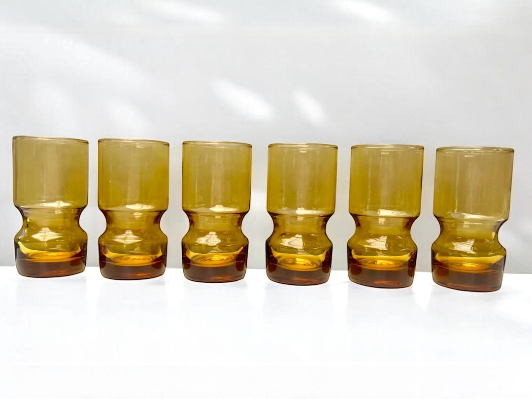 Vintage Retro Kaaru Crown Crystal 'java' Honeygold Glasses Set - Mid ...