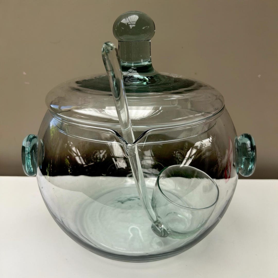 Vintage Italian Bubble Glass Punch Bowl Set – Mid Century Barware With ...