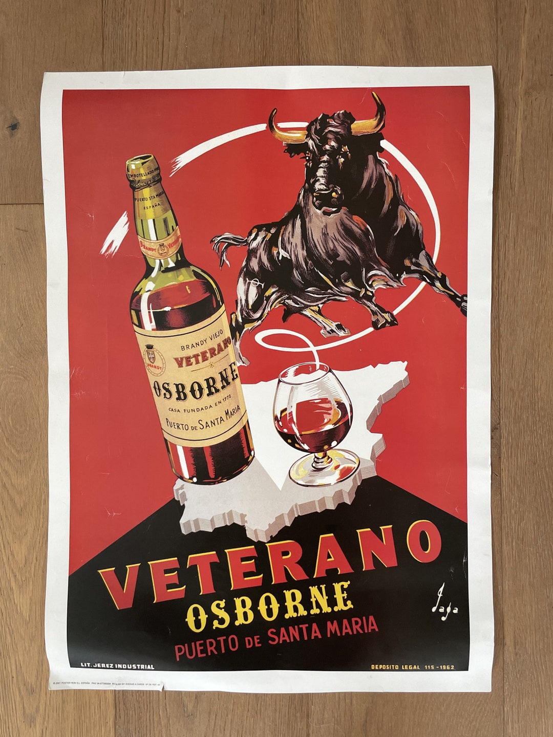 Vintage Veterano Spanish Brandy Poster Featuring Bull Graphic - Etsy