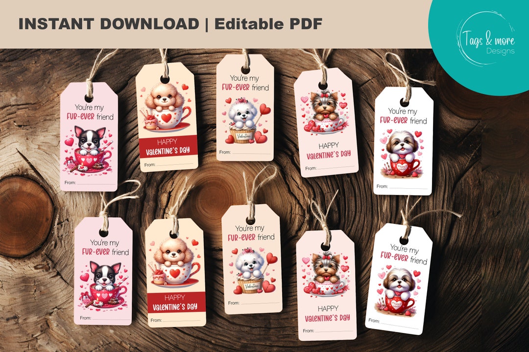 Editable Valentine's Day Tag Printable Pet Theme Valentines Gift Tags ...