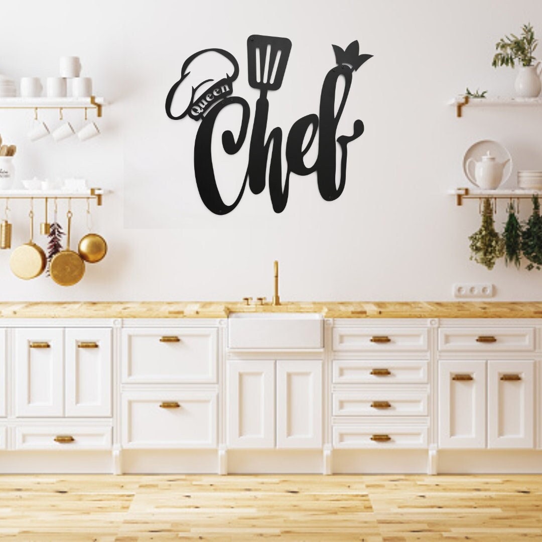 Queen Chef Black Metal Kitchen Wall Decoration, Wall Hanging Decor ...