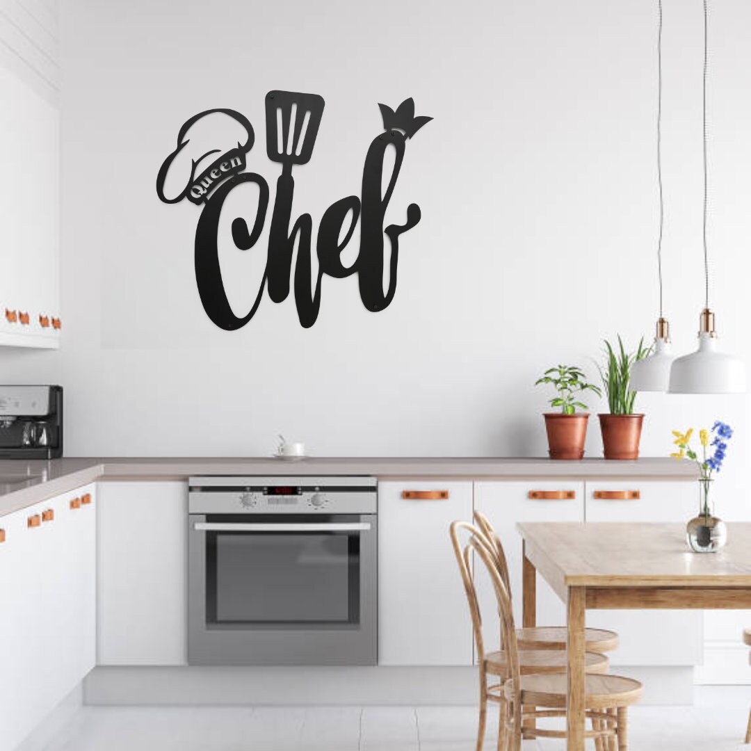 Queen Chef Black Metal Kitchen Wall Decoration, Wall Hanging Decor ...