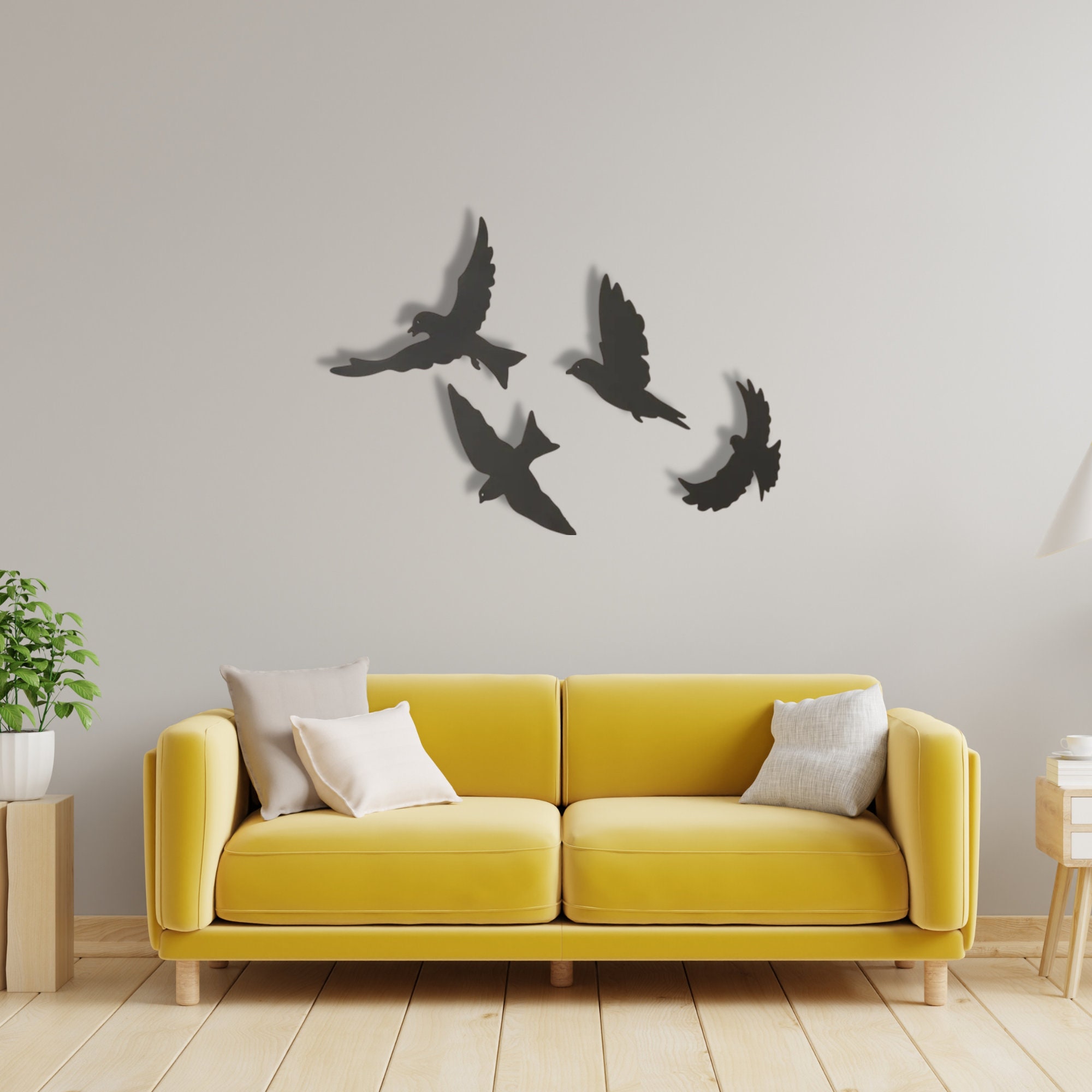 Set of 4 Metal Birds Wall Art, Birds Wall Decoration, Animal Wall Decor ...