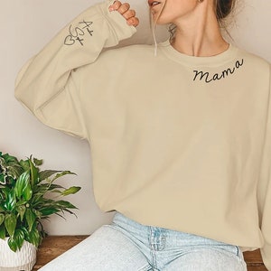 Custom Printed Mama Sweatshirt, Personalised Kids Name on Sleeve ...