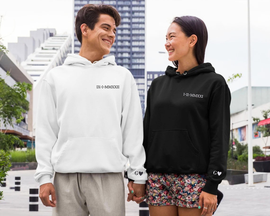 GF BF Couple Matching Hoodie Roman Numeral Sweatshirt - Etsy UK
