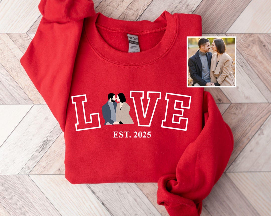 Personalised Portrait Couple Valentine Sweatshirt, Custom Photo Print ...