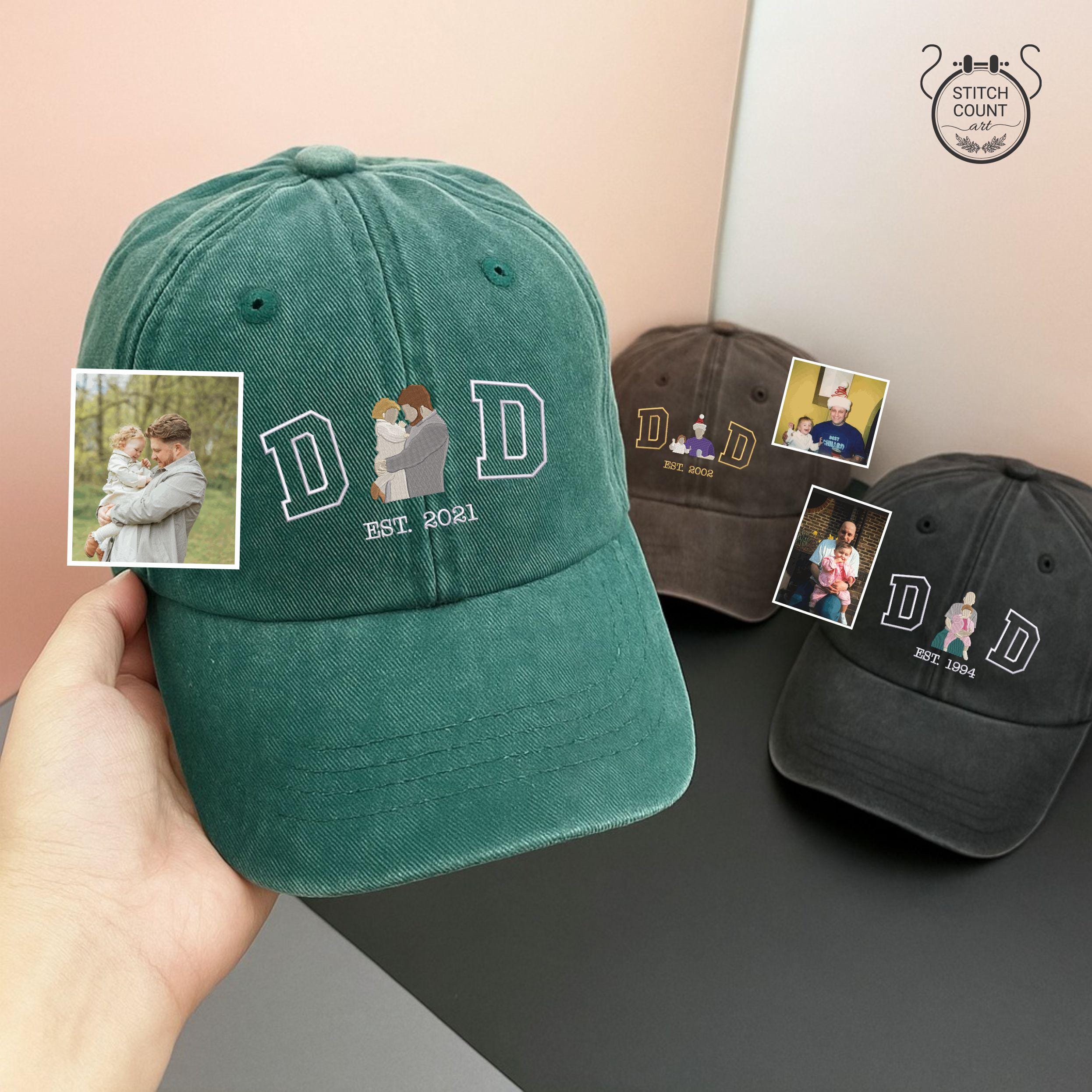 Embroidered Photo Portrait Dad Hat, Personalised Family Sketch Dad ...