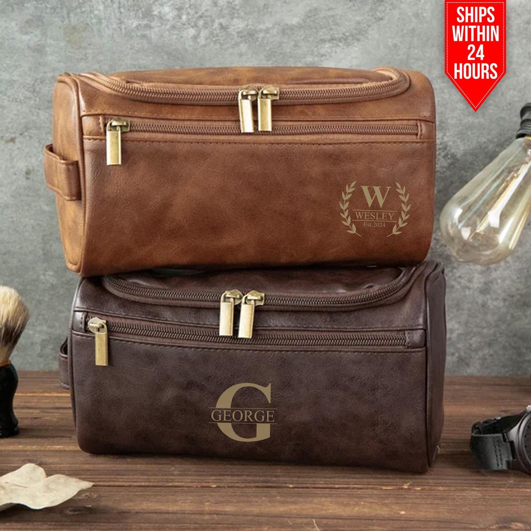 Custom Leather Toiletry Bag, Laser Engraved Dopp Kit, Groomsman ...