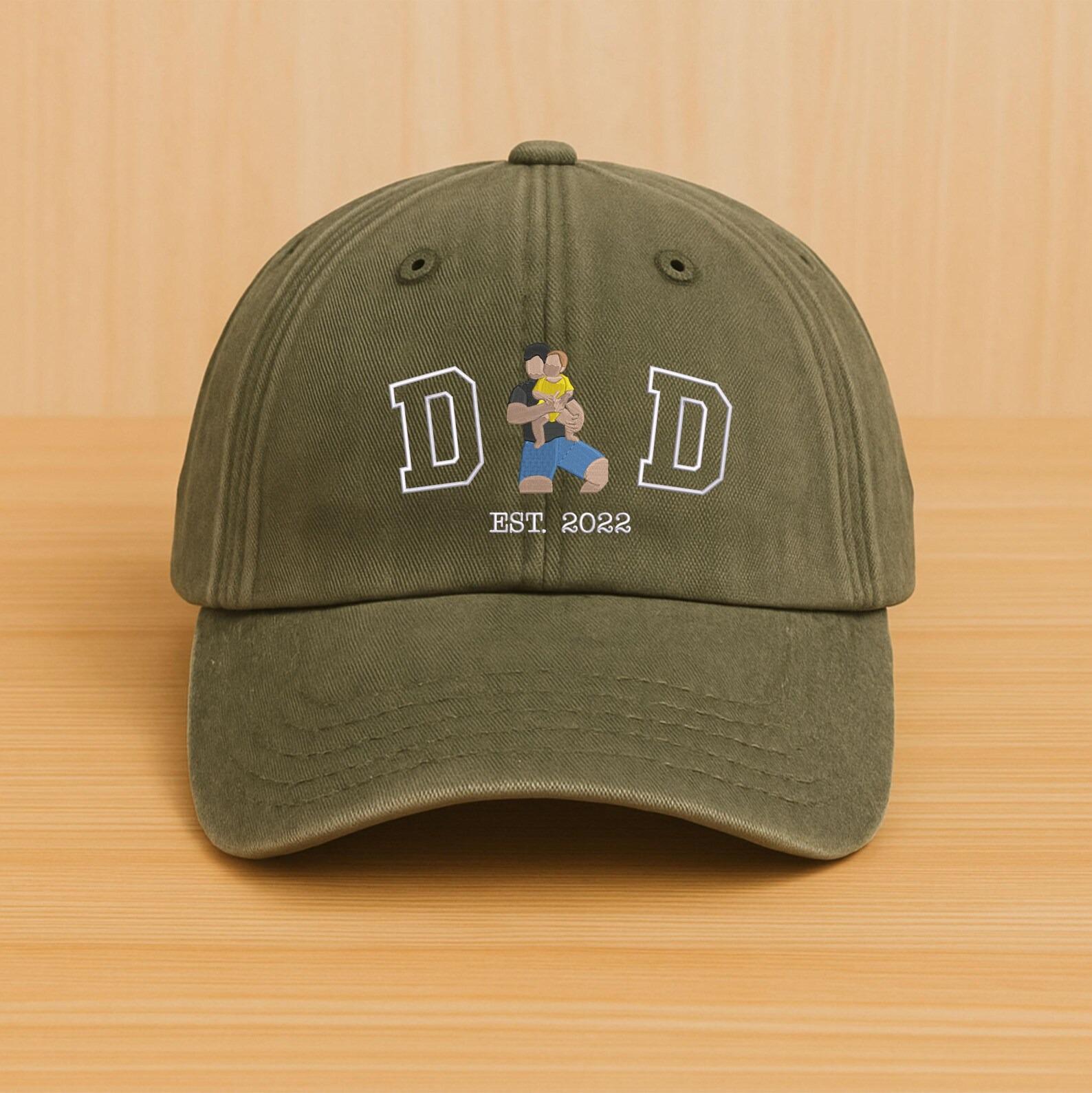 Embroidered Photo Portrait Dad Hat, Personalised Family Sketch Dad ...