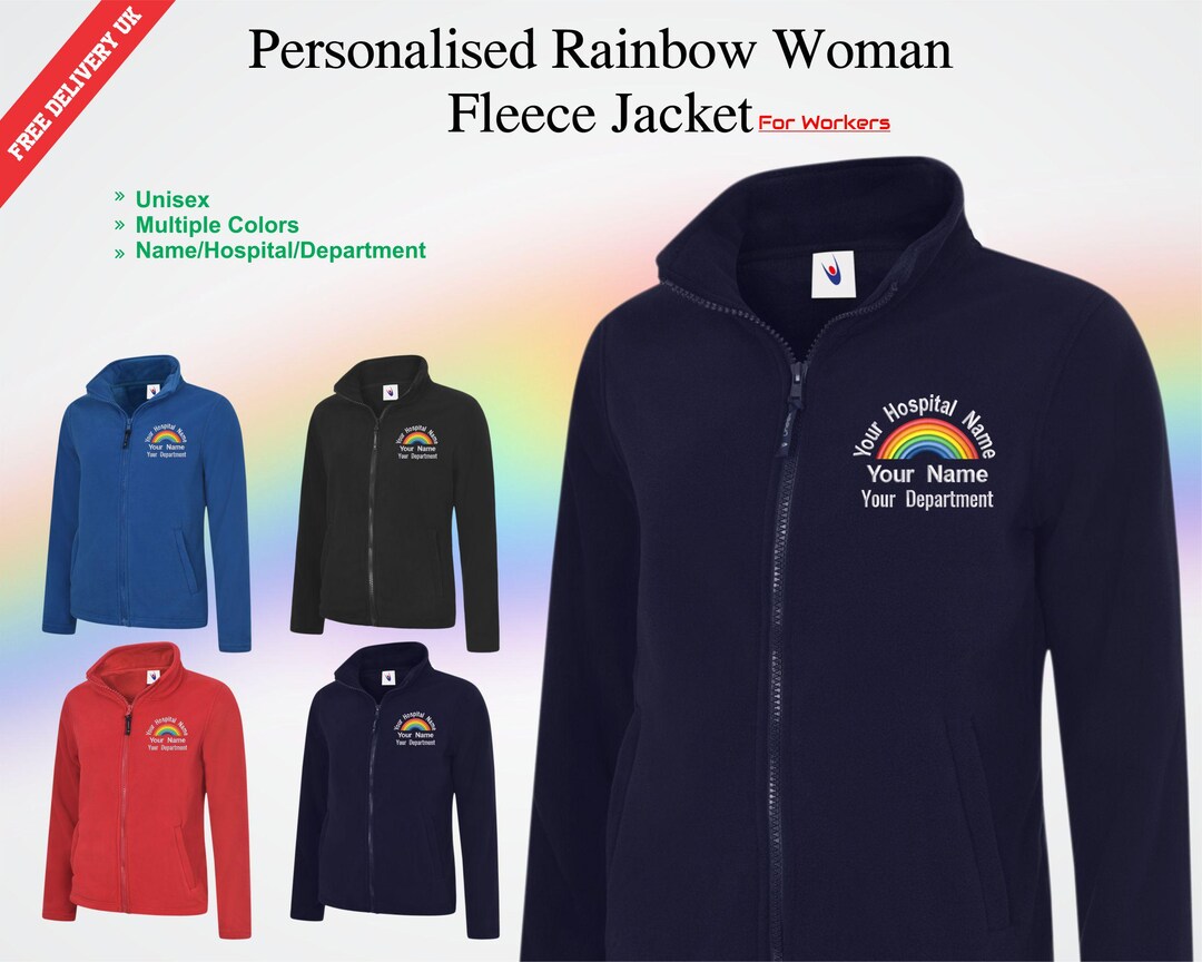 Nurse Rainbow Embroidered Fleece Jacket, Custom Name Hospital ...