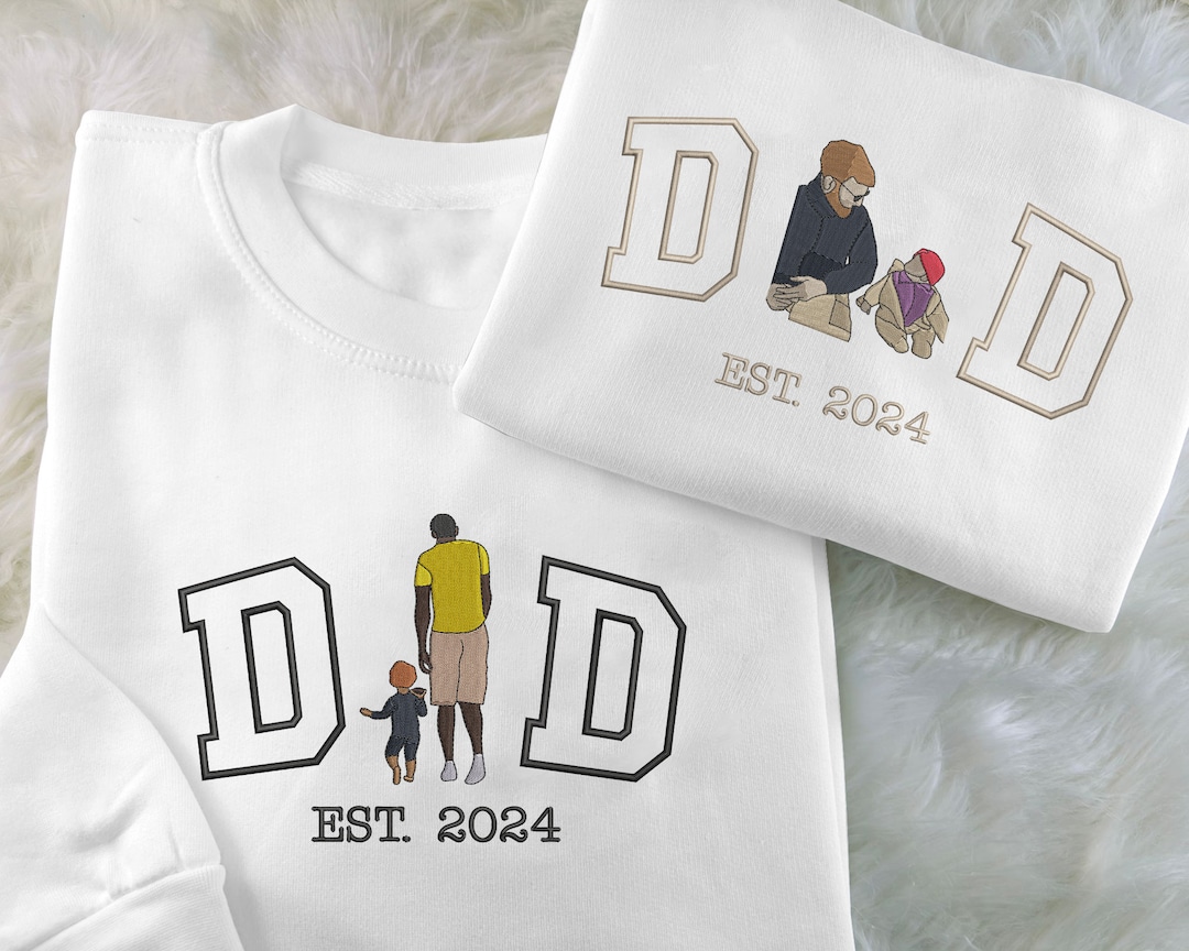 Personalised Dad Photo Sweatshirts, Embroidered Sketch From Portrait ...