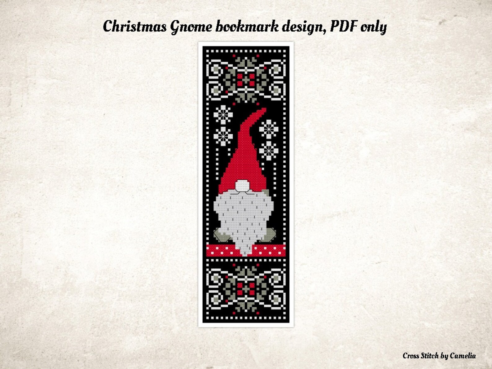 Christmas Gnome DIY Bookmark Counted Cross Stitch Pattern Beginner ...