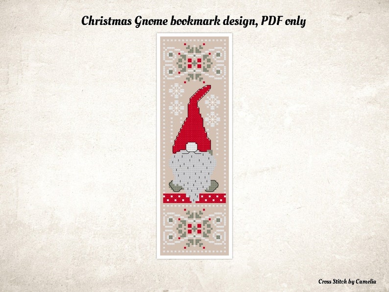 Christmas Gnome DIY Bookmark Counted Cross Stitch Pattern Beginner ...