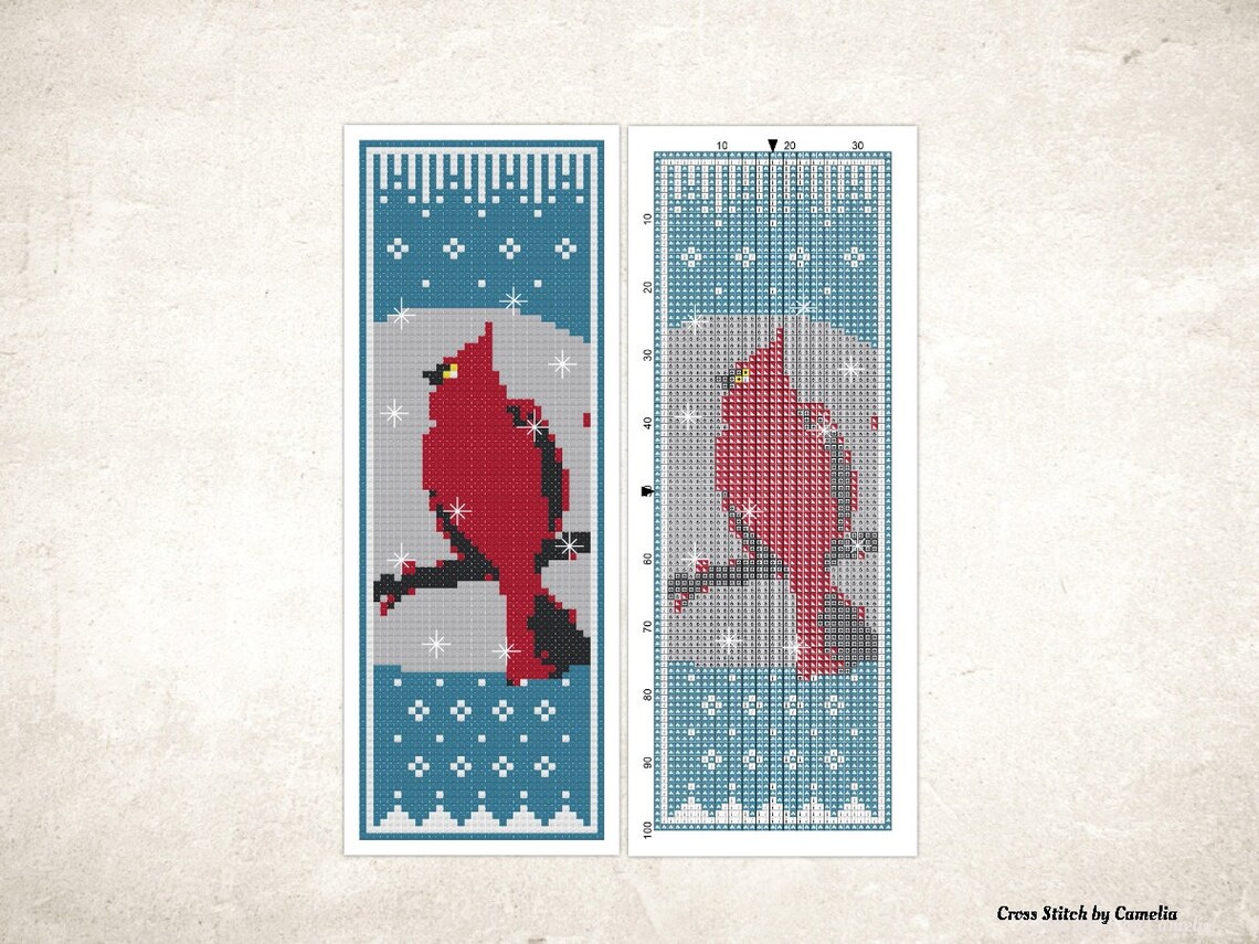 Red Cardinal Bookmark Counted Cross Stitch DIY Bookmark PDF Only Winter ...