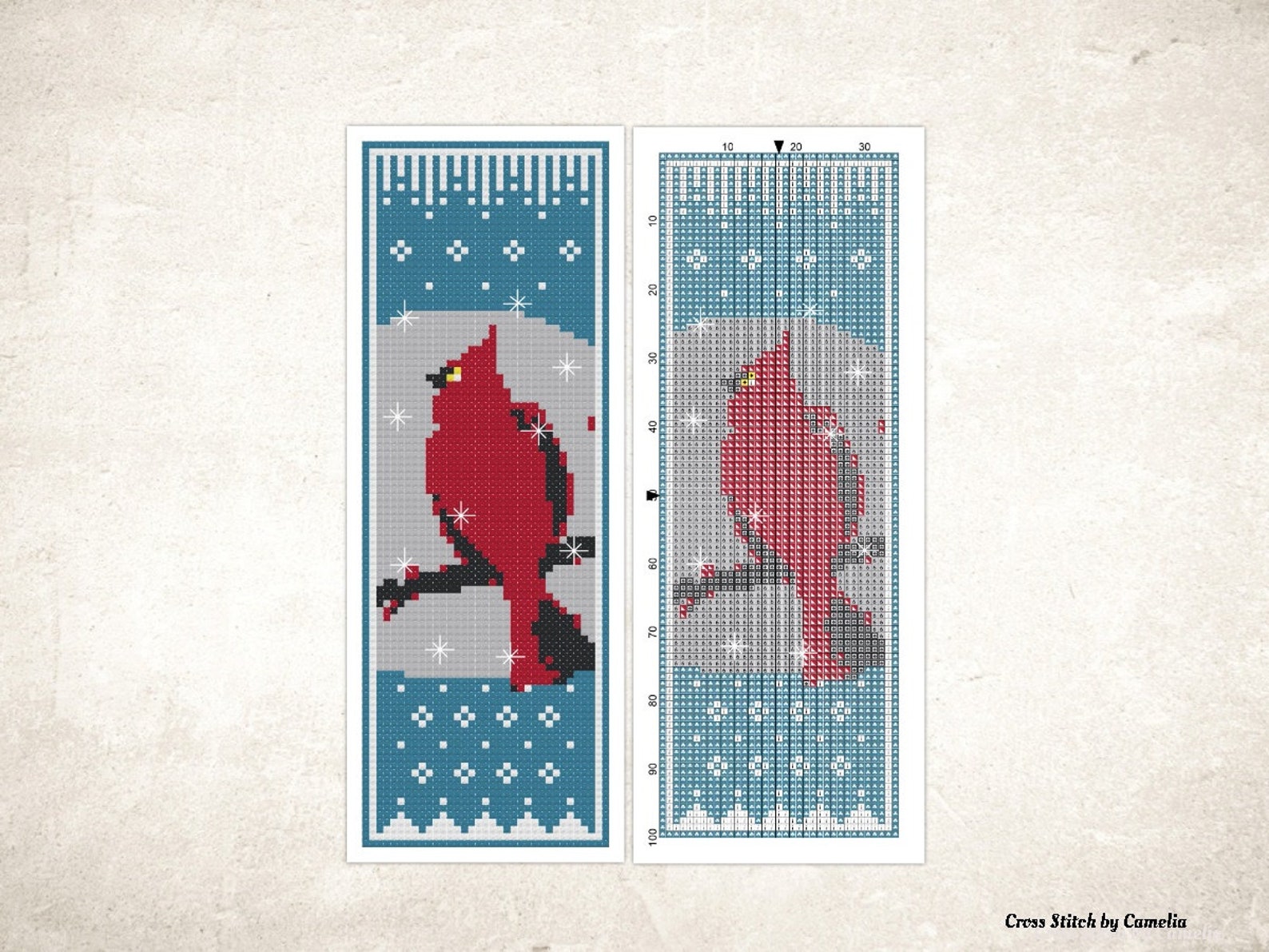 Red Cardinal Bookmark Counted Cross Stitch DIY Bookmark PDF Only Winter ...
