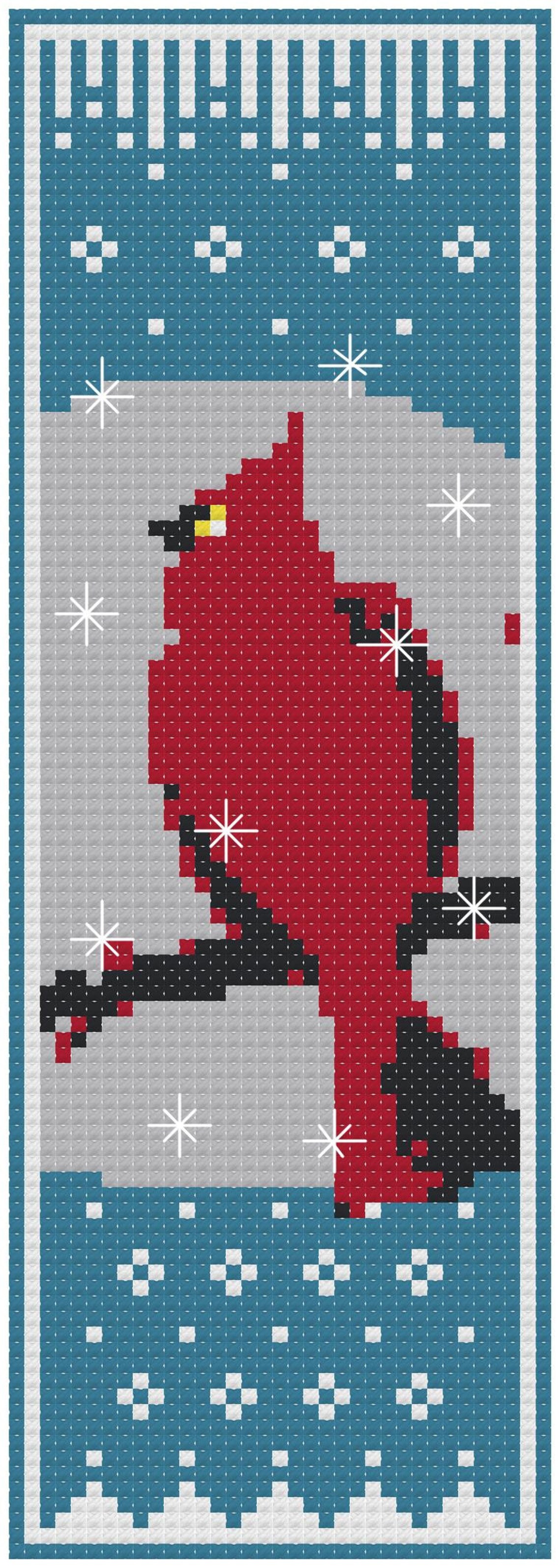 Red Cardinal Bookmark Counted Cross Stitch DIY Bookmark PDF Only Winter ...