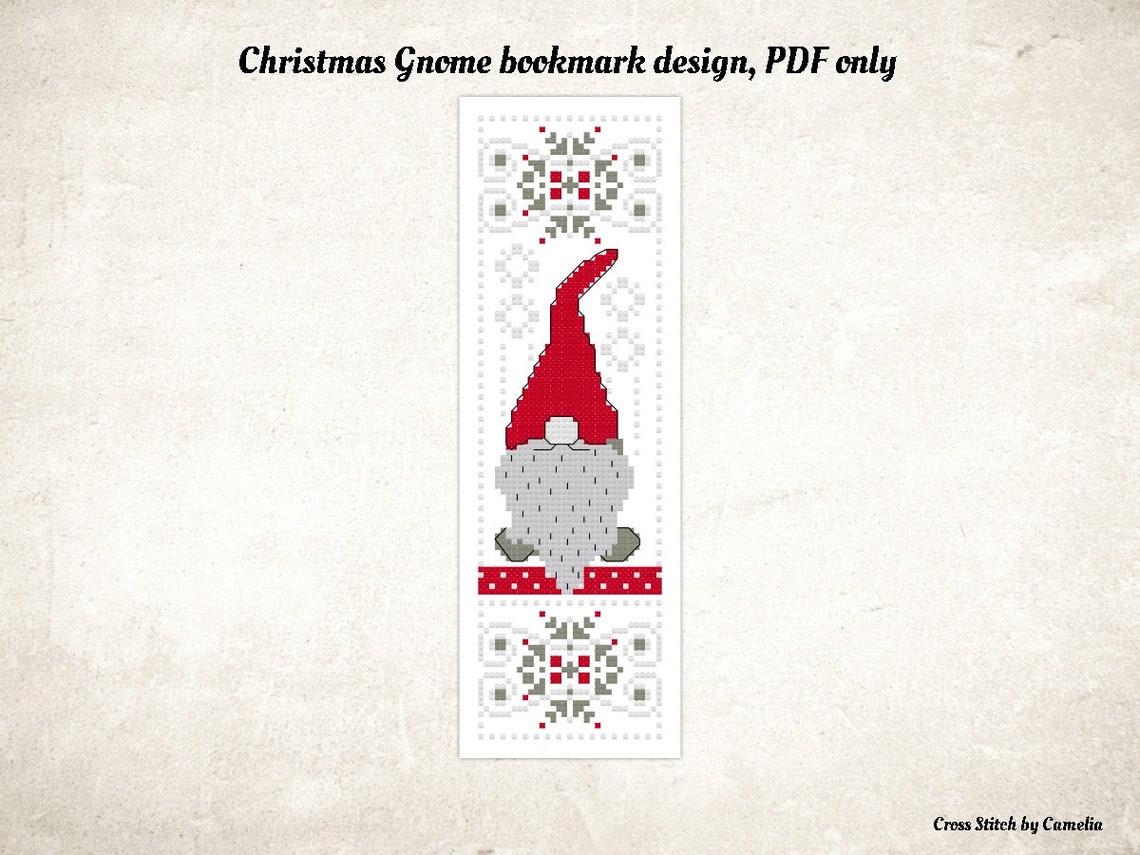 Christmas Gnome DIY Bookmark Counted Cross Stitch Pattern Beginner ...