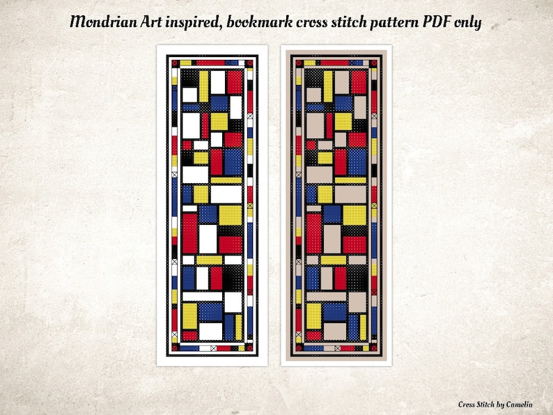 Mondrian Art Inspired Bookmark Counted Cross Stitch Pattern PDF, Art Design Beginner Cross ...