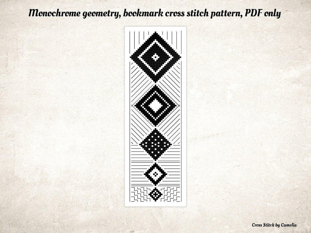 Monochrome Geometry DIY Bookmark Cross Stitch Pattern Bookmark PDF ...