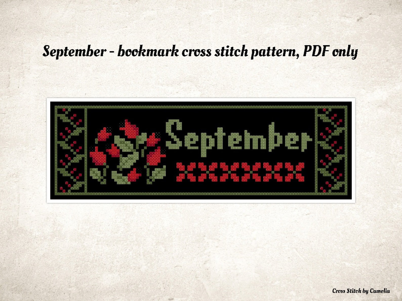 September Landscape DIY Bookmark Cross Stitch Pattern Bookmark PDF ...