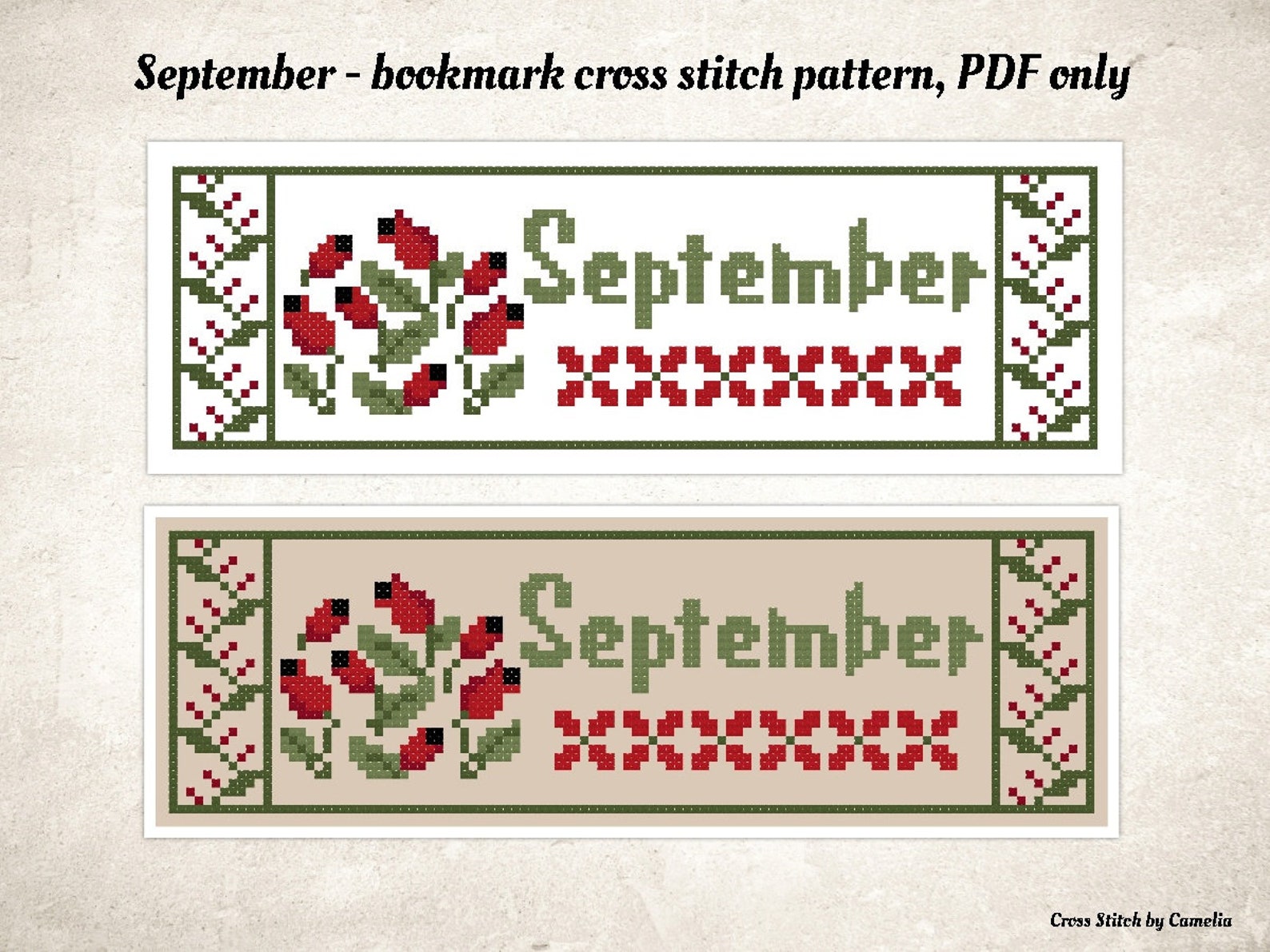 September Landscape DIY Bookmark Cross Stitch Pattern Bookmark PDF ...