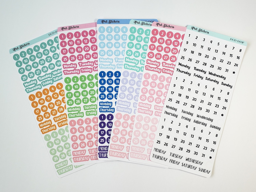 Planner Date Dots, Numbered Date Dots and Days Cover Stickers for ...