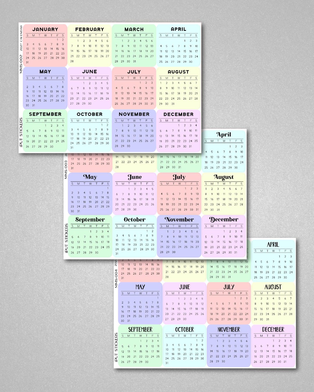 2027 Micro Calendar Stickers for Planners, Organizers, Dot Grid ...