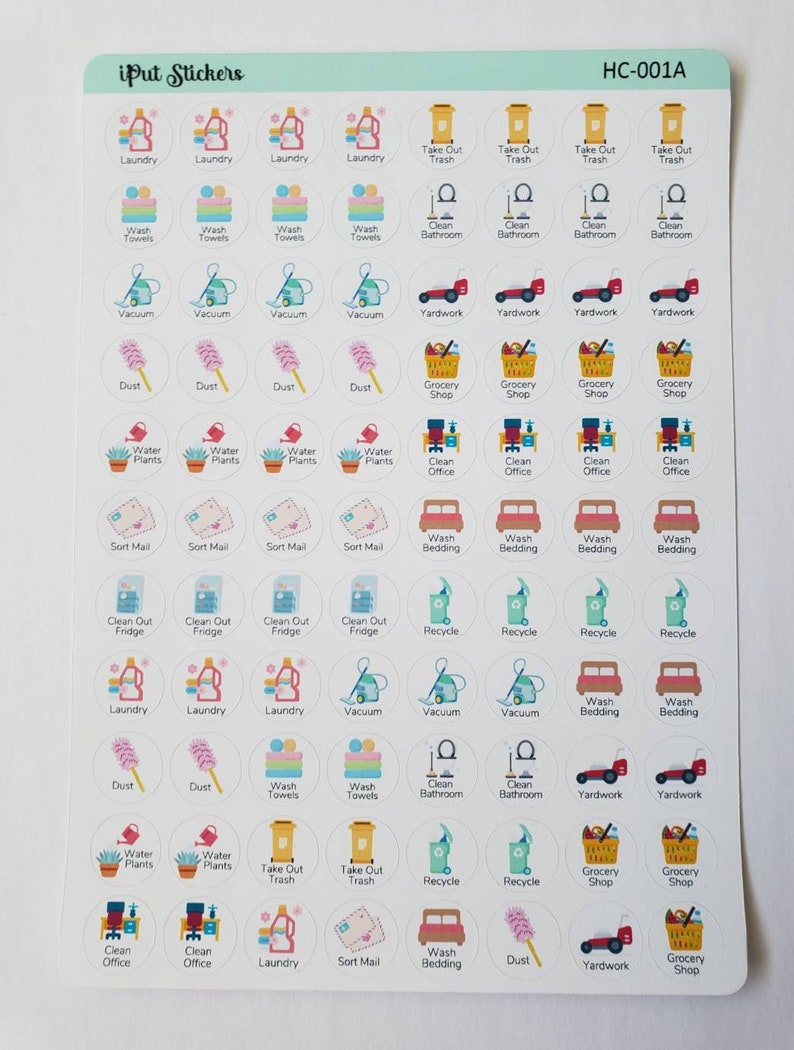 Daily Household Cleaning Chores Stickers for Organizers Journals ...