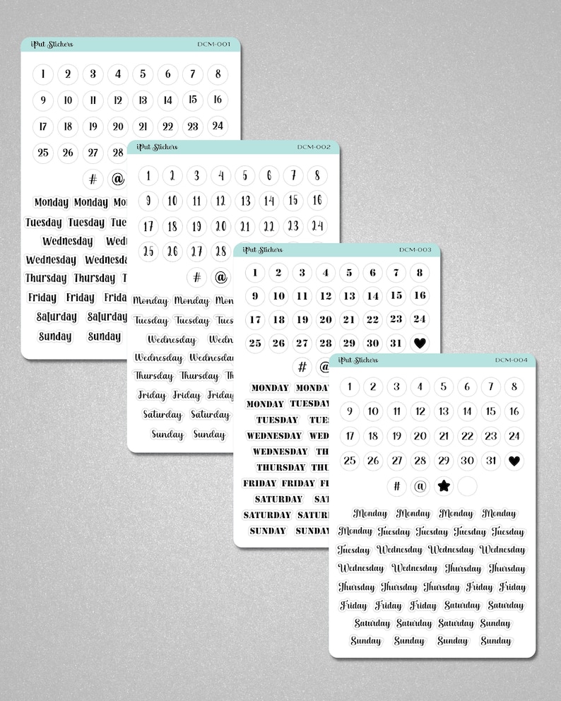 Planner Date Dots Numbered Date Dots and Days Cover Stickers - Etsy