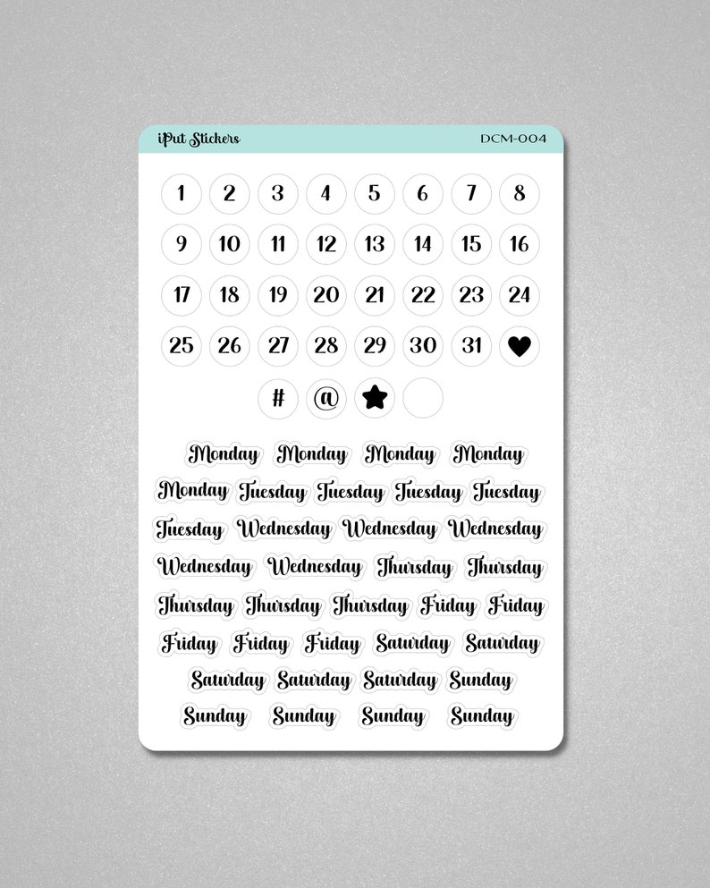 Planner Date Dots Numbered Date Dots and Days Cover Stickers - Etsy