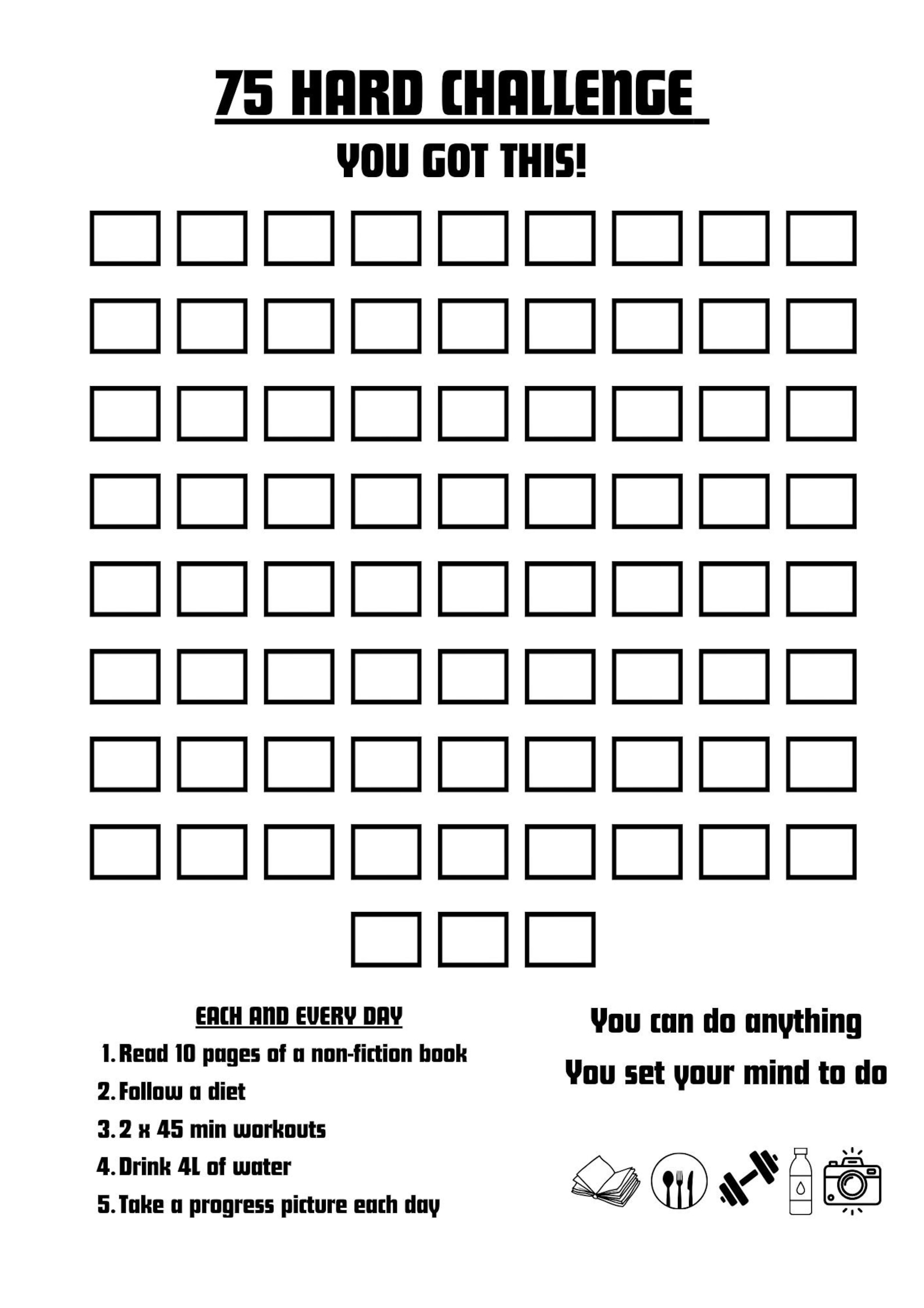 75 Hard Challenge Tracker | A4 | Instant Download PDF OR Physical Copy ...