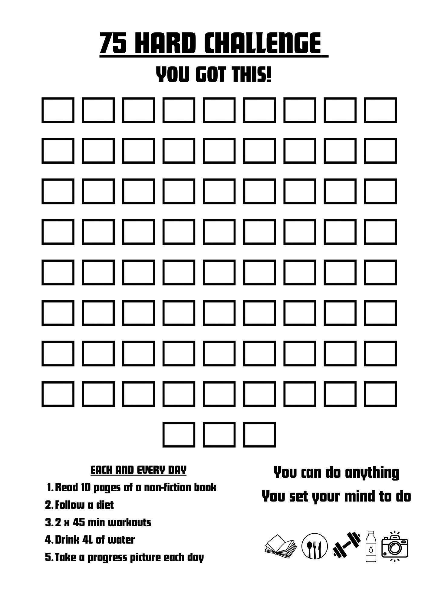 75 Hard Challenge Tracker | A4 | Instant Download PDF OR Physical Copy ...