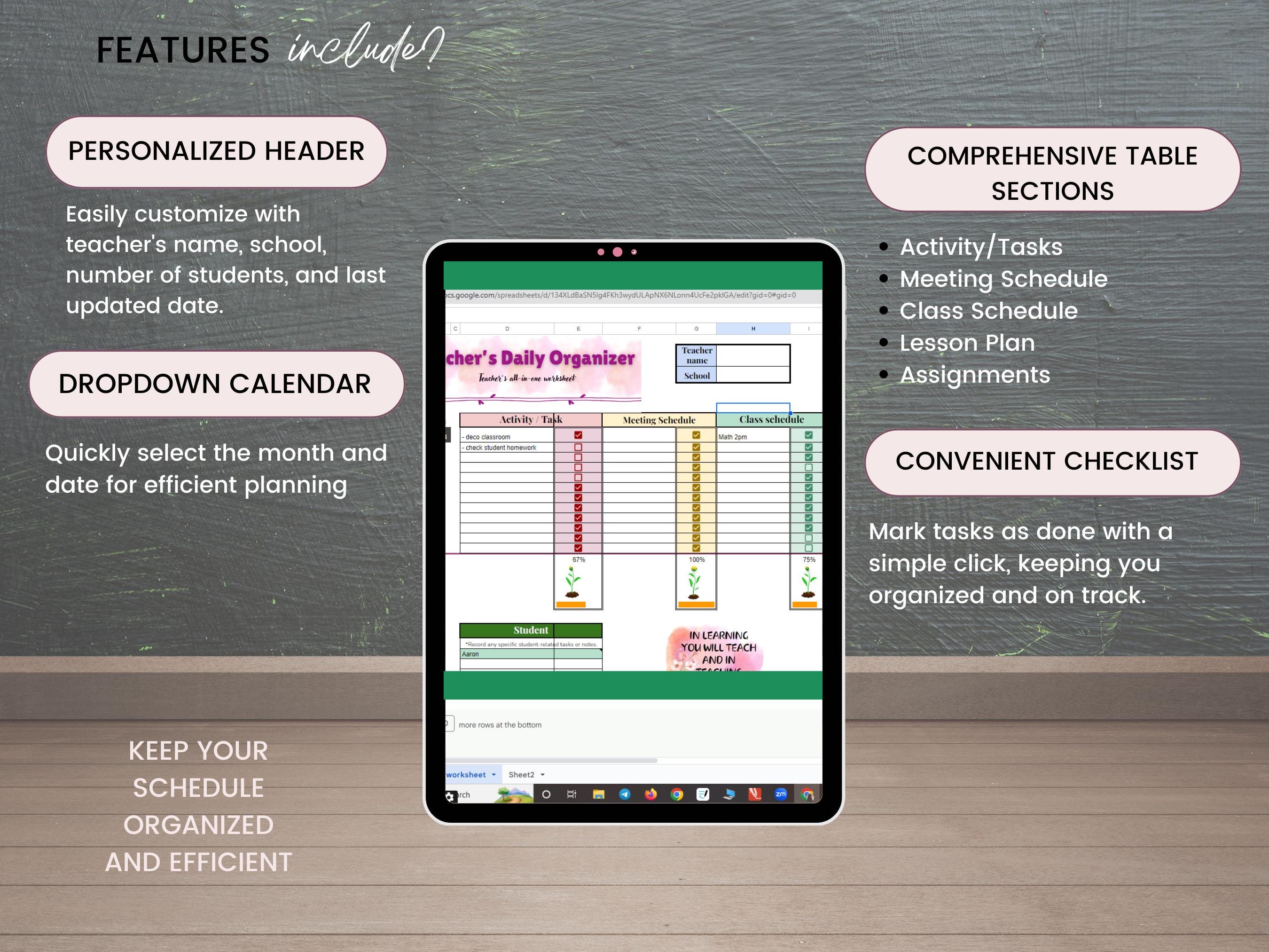 Teacher Planner Spreadsheet: Google Sheets Teacher Organizer (digital ...
