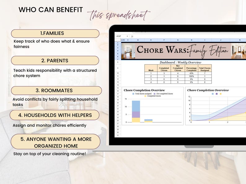 Household Chore Tracker | Chore Chart Spreadsheet & Task Organizer for ...