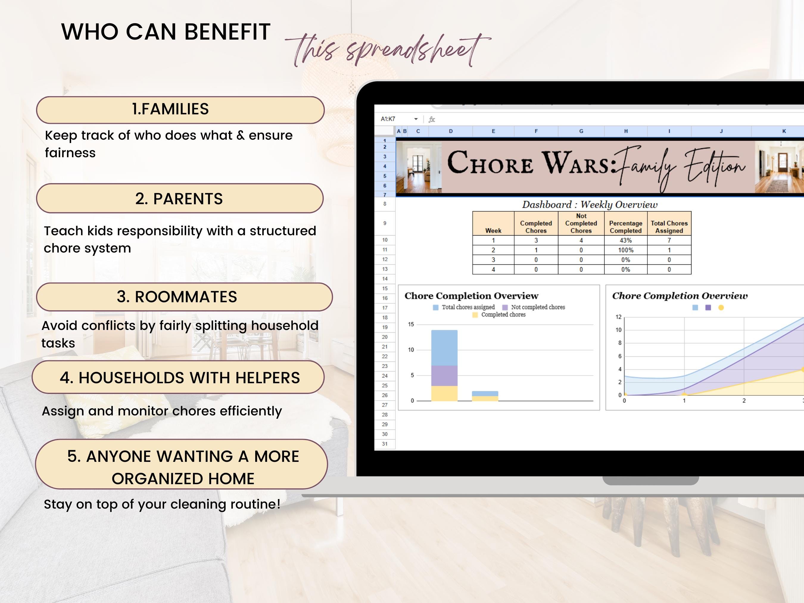 Household Chore Tracker | Chore Chart Spreadsheet & Task Organizer for ...