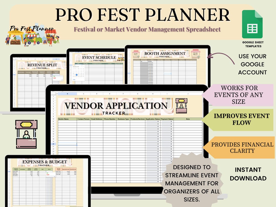 Festival and Market Vendor Management Spreadsheet | Event Planning ...