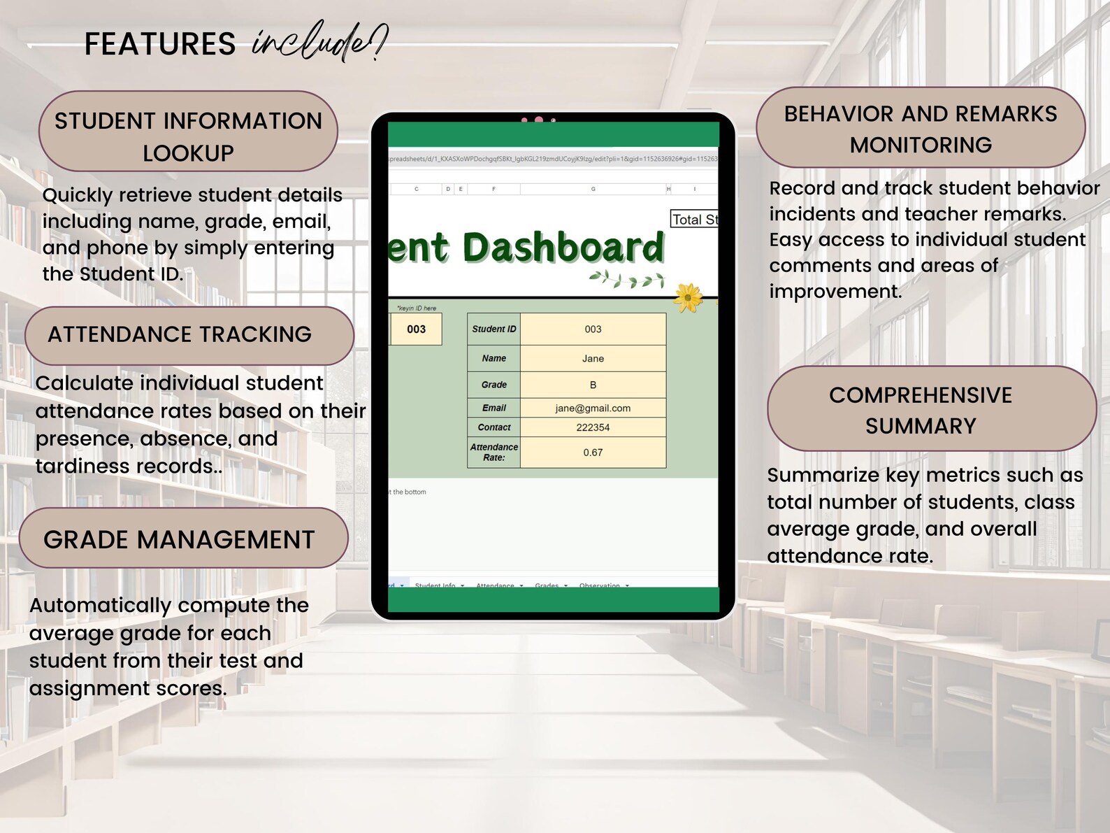 Student Overview Dashboard, Teacher Tracker Spreadsheet, Google Sheet ...