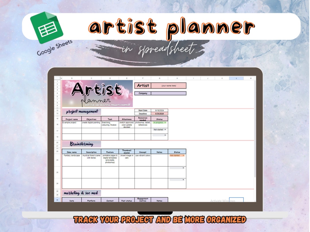 Artist Project Planner: Creative Workflow Tracker (google Sheet) - Etsy