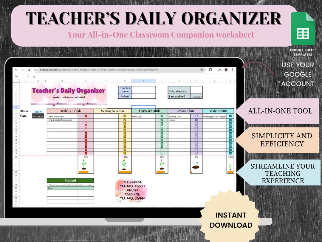 Teacher Tracker Spreadsheet, Teacher Planner, Google Sheets, Teacher ...