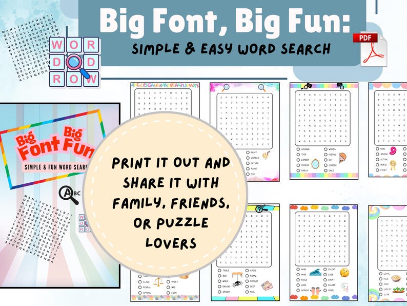 Large Print Word Search: 50 Easy Puzzles for Seniors & Kids (PDF) - Etsy