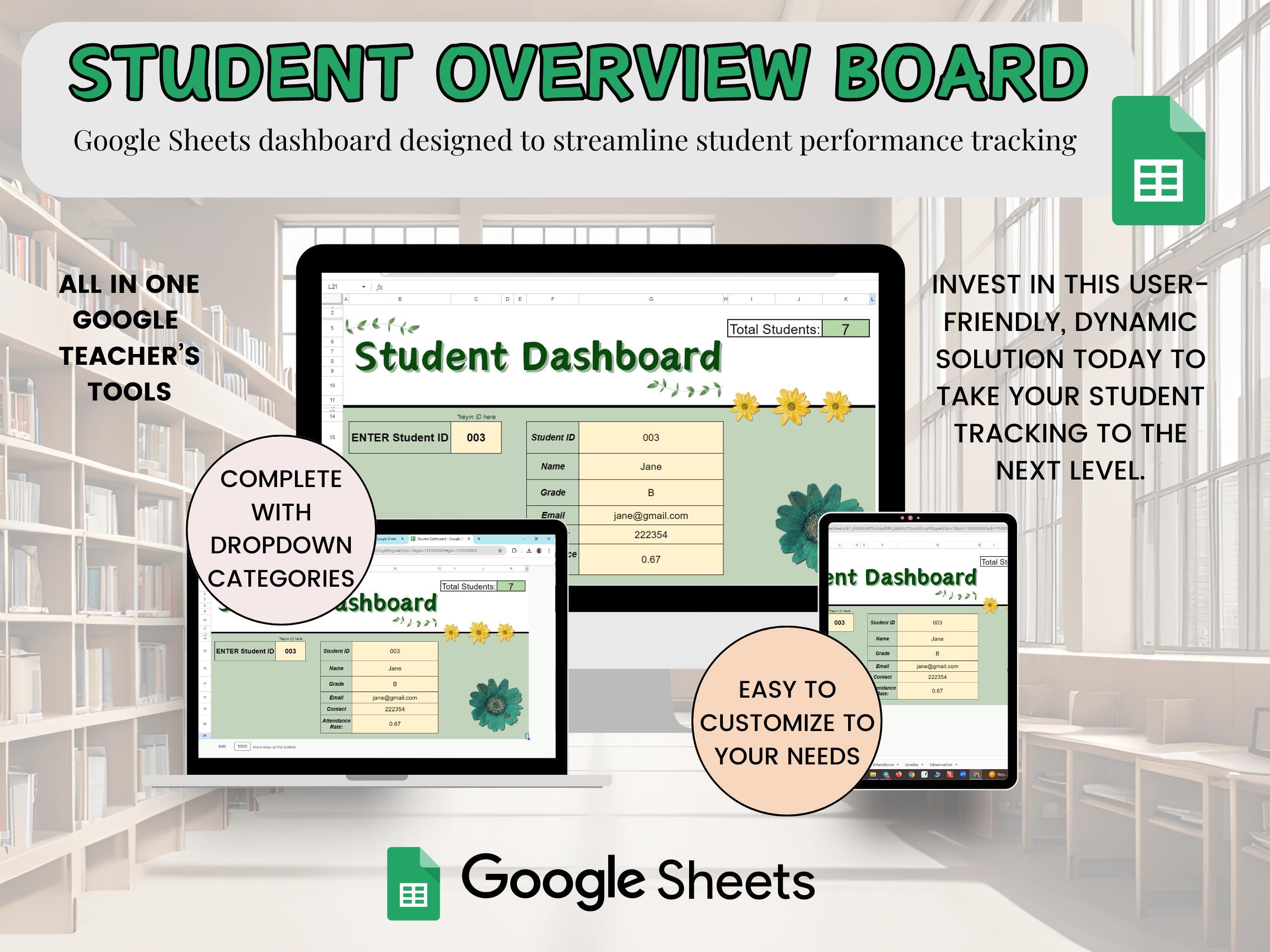 Student Overview Dashboard, Teacher Tracker Spreadsheet, Google Sheet ...