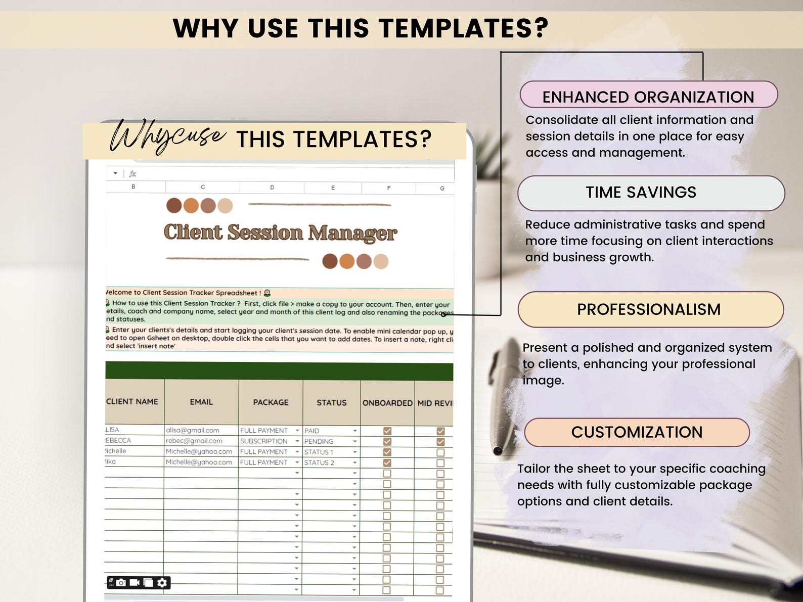 Client Session Tracker Spreadsheet, CRM, Client Management Google Sheets, Coach Spreadsheet ...