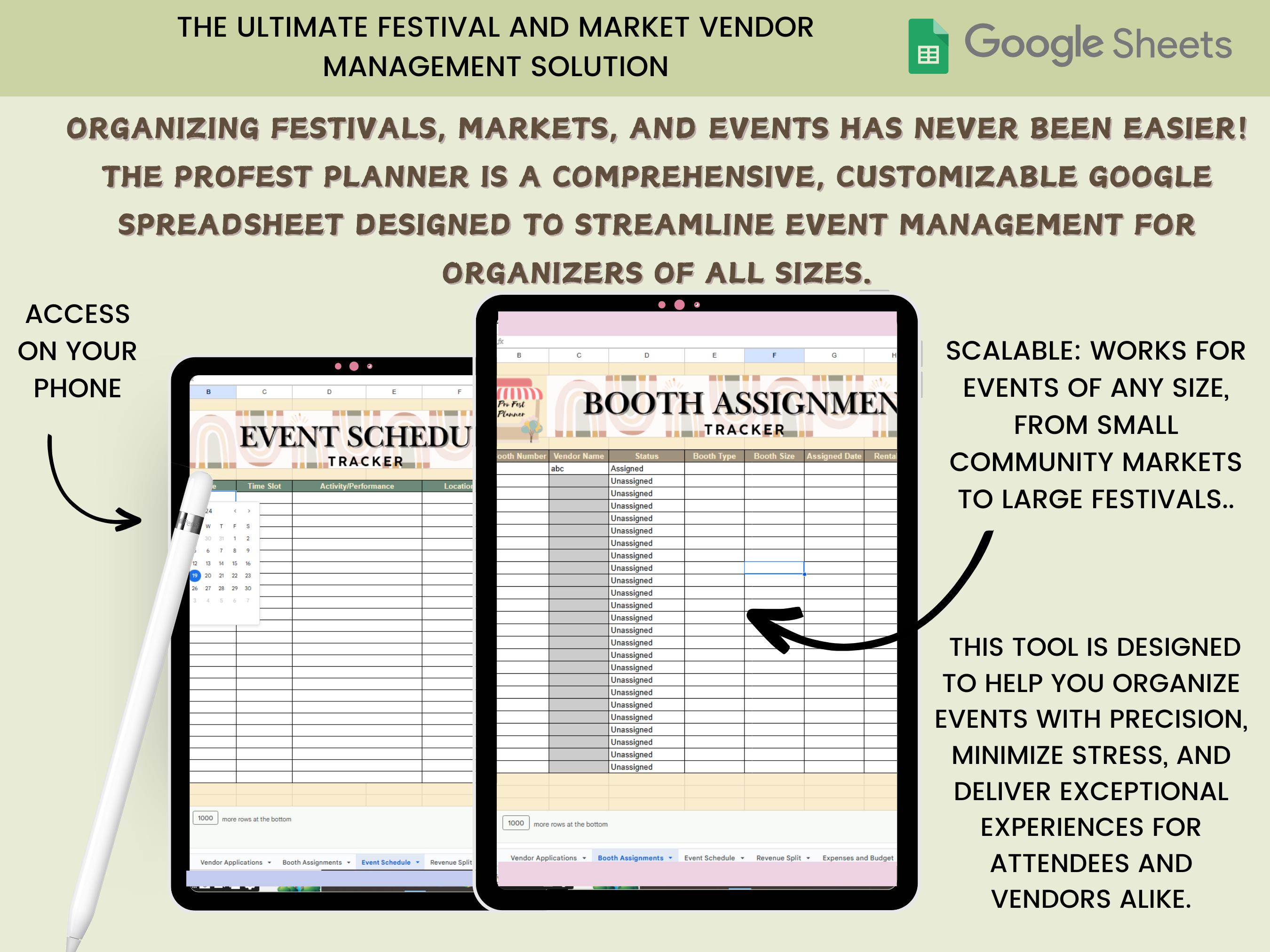 Festival and Market Vendor Management Spreadsheet | Event Planning ...