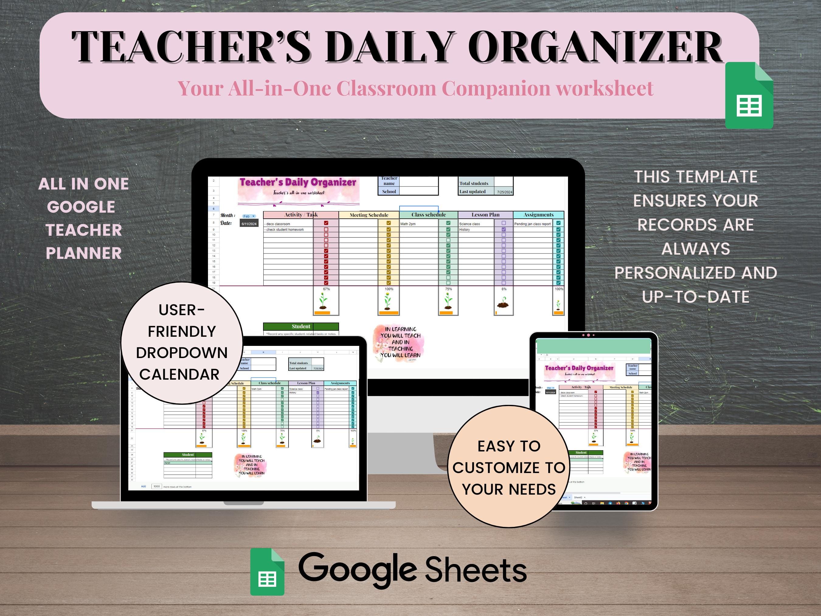 Teacher Tracker Spreadsheet, Teacher Planner, Google Sheets, Teacher ...