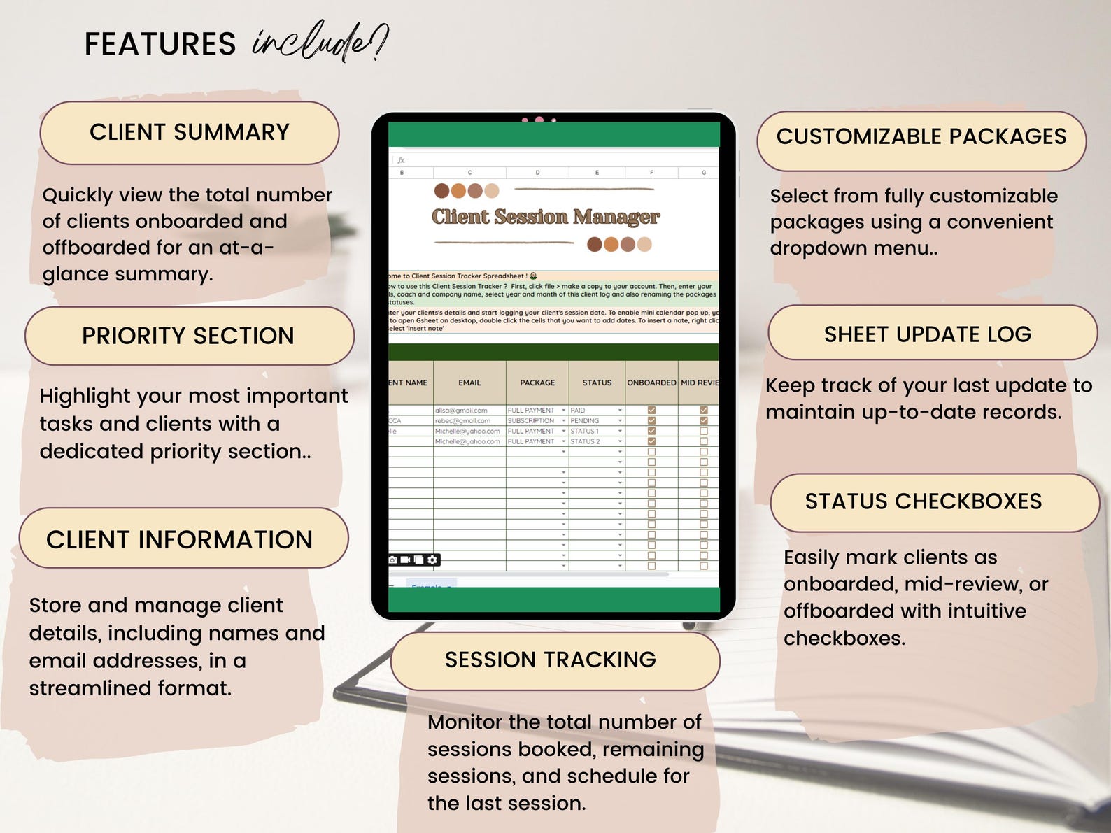 Client Session Tracker Spreadsheet, CRM, Client Management Google ...