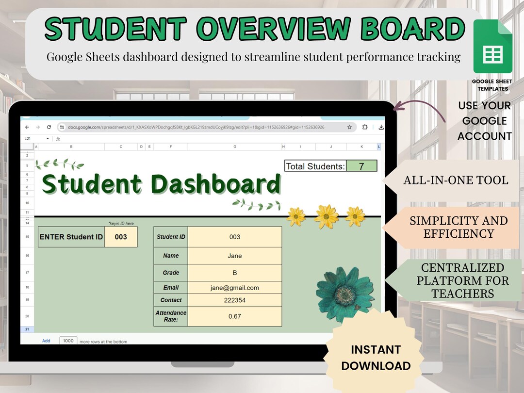 Student Overview Dashboard, Teacher Tracker Spreadsheet, Google Sheet ...