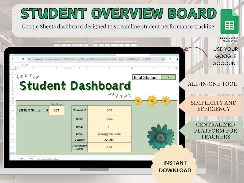 Student Overview Dashboard, Teacher Tracker Spreadsheet, Google Sheet ...