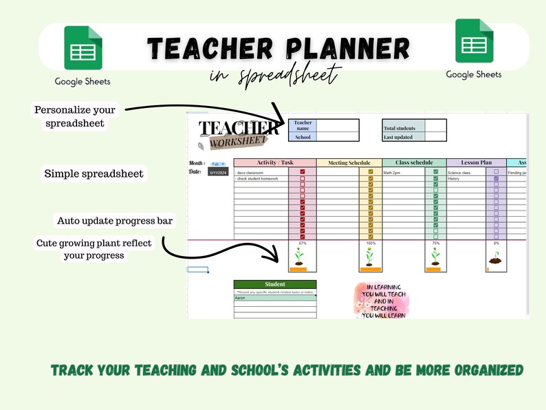 Teacher Tracker Spreadsheet, Teacher Planner, Google Sheets, Teacher ...