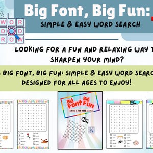 Large Print Word Search: 50 Easy Puzzles for Seniors & Kids (PDF) - Etsy