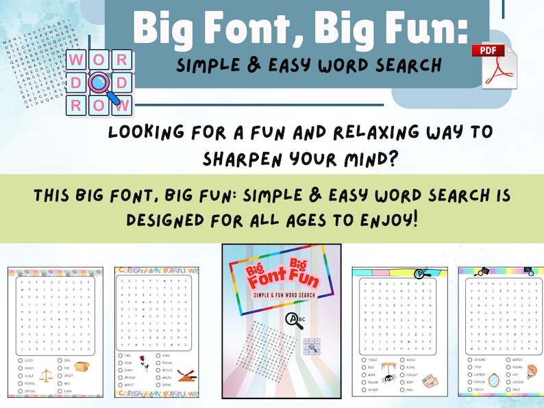 Large Print Word Search: 50 Easy Puzzles for Seniors & Kids (PDF) - Etsy